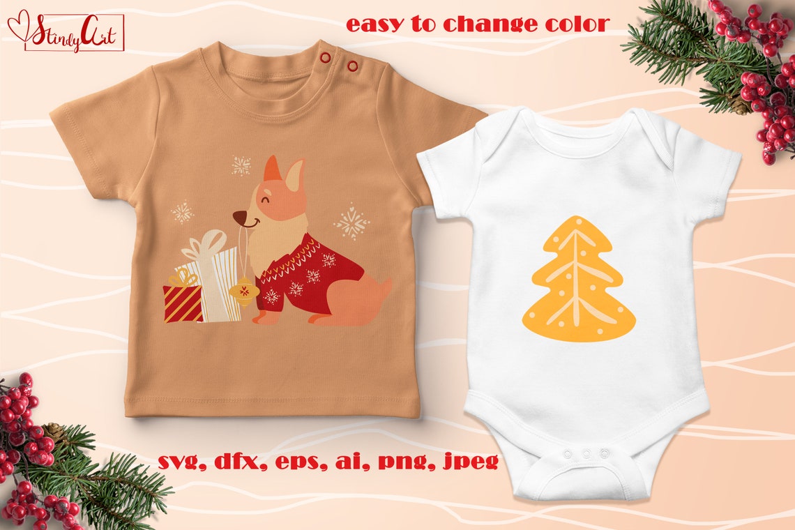 Christmas Corgi Svg for Cricut With Stocking and Gifts, Puppy Clipart ...
