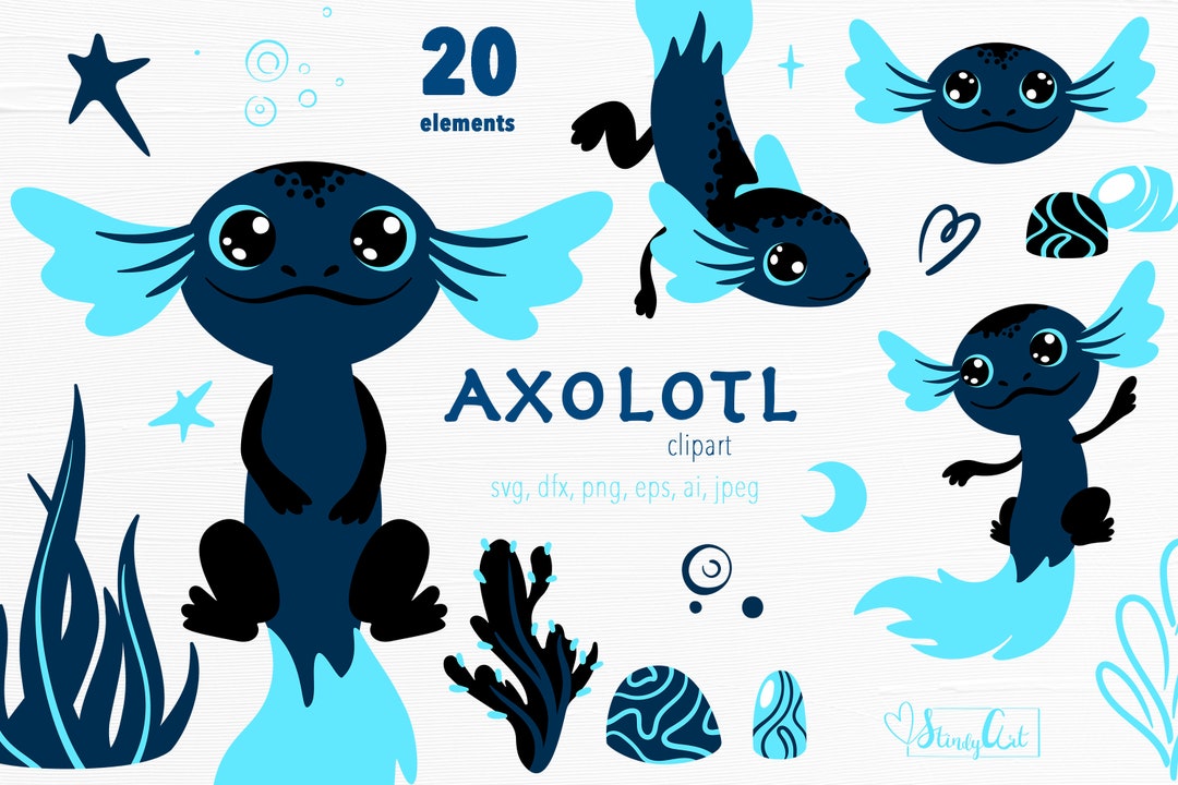 Axolotl Svg Files With Black Axolotl Clipart and Salamander Svg for ...