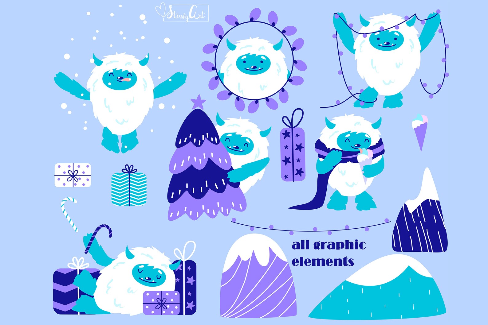 Christmas Yeti Svg Bigfoot Svg, Cute Yeti Clipart With Snowflakes ...