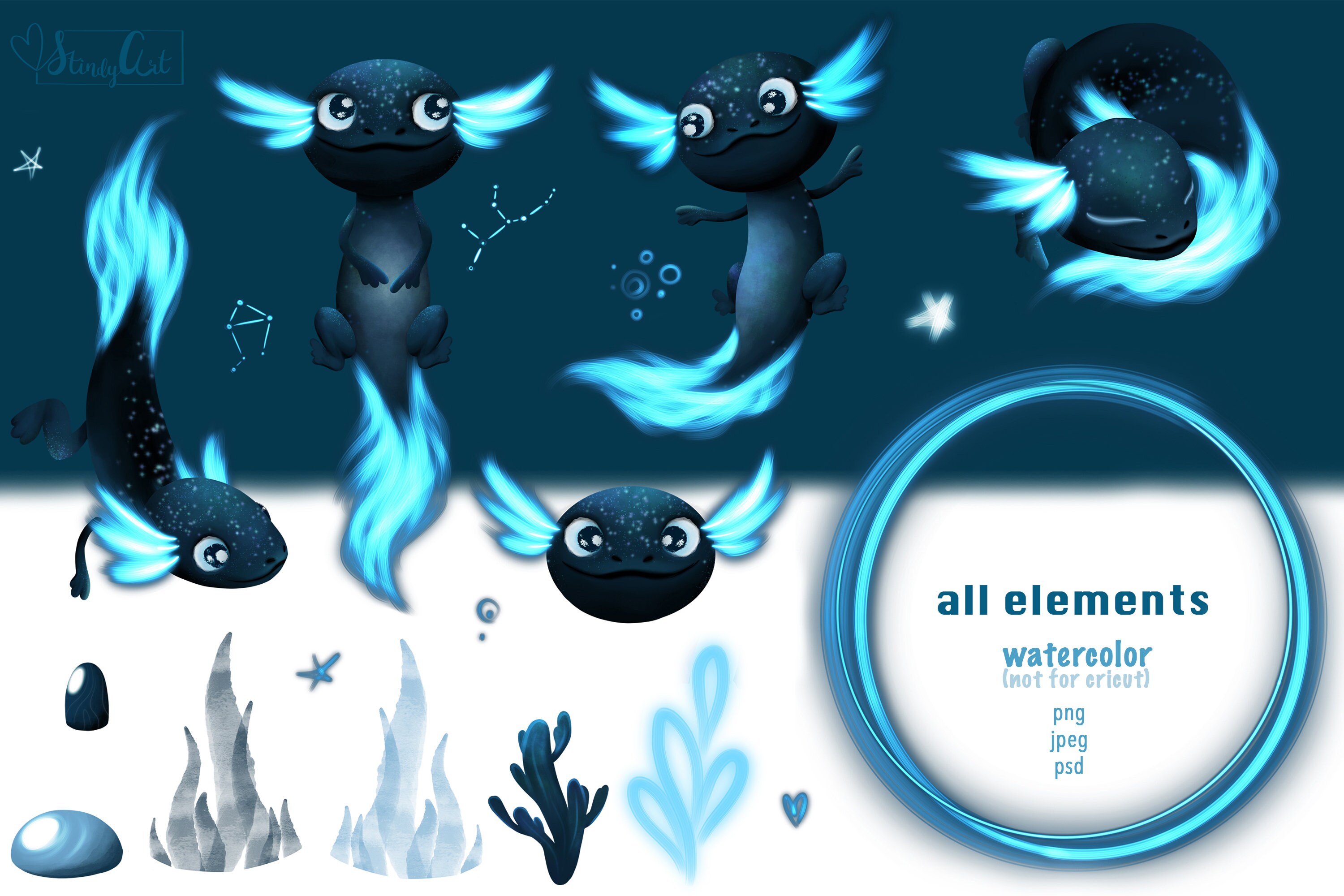 Watercolor Axolotl Clipart, Axolotl Svg Files for Cricut and Blue ...