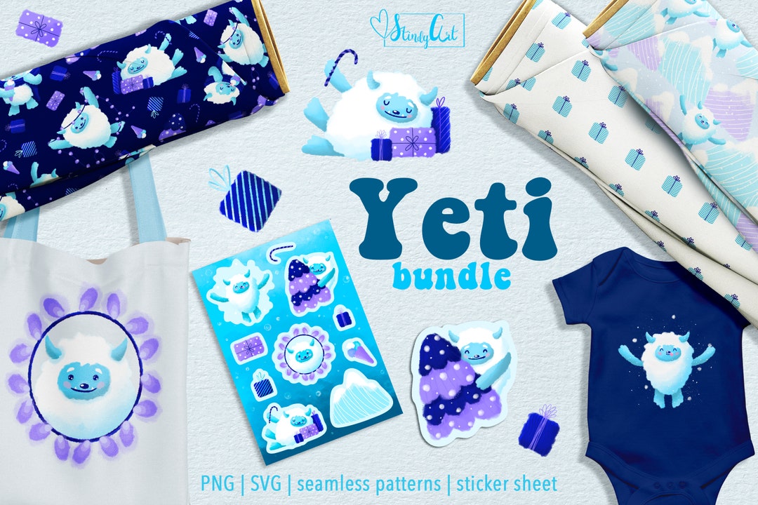 Christmas Yeti Clipart Bundle: Watercolor Patterns & Stickers (SVG, PNG ...