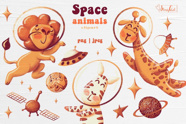 Watercolor Space Clipart, Space Animals Png, Cute Safari Animals in ...