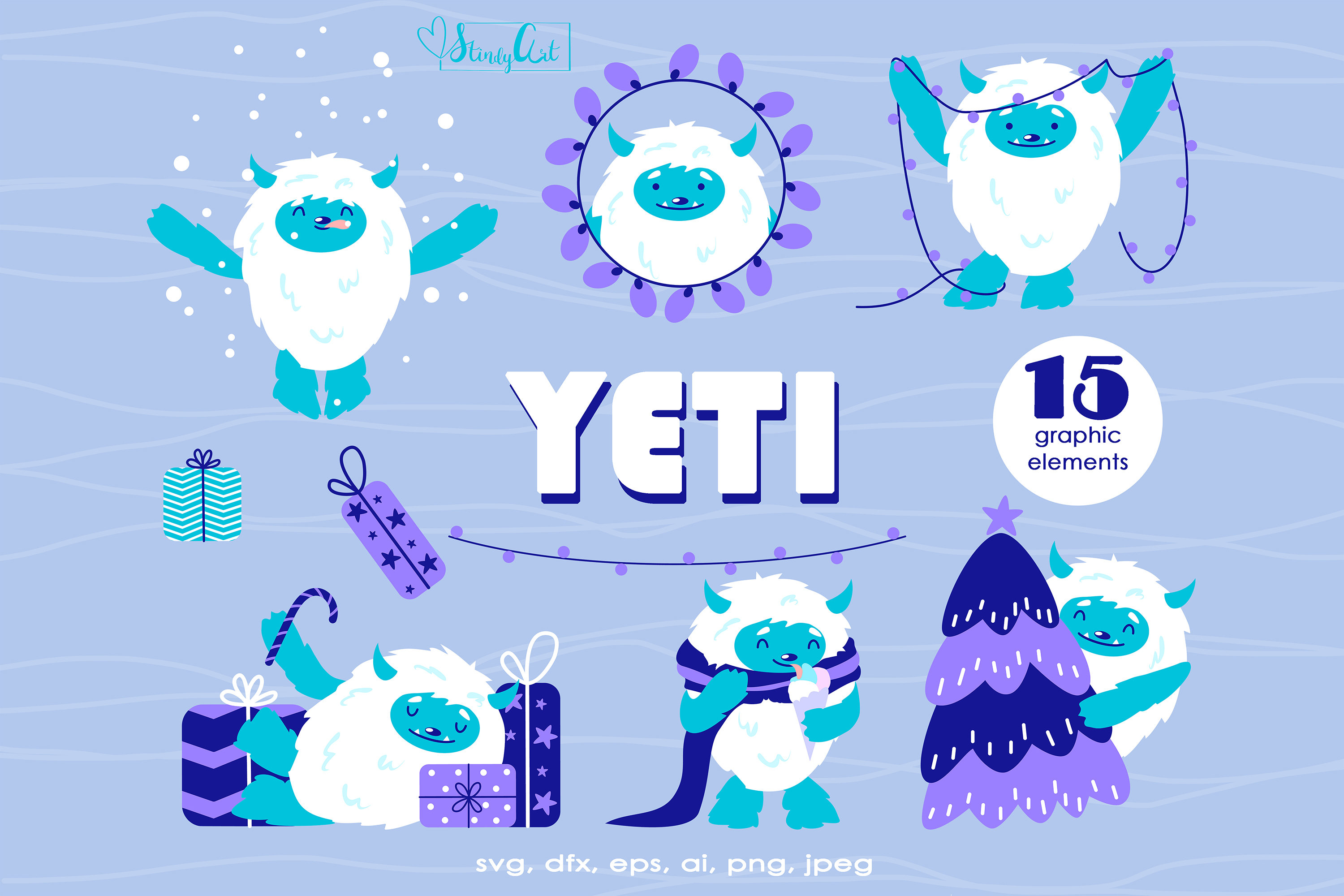 Christmas Yeti Svg Bigfoot Svg, Cute Yeti Clipart With Snowflakes ...