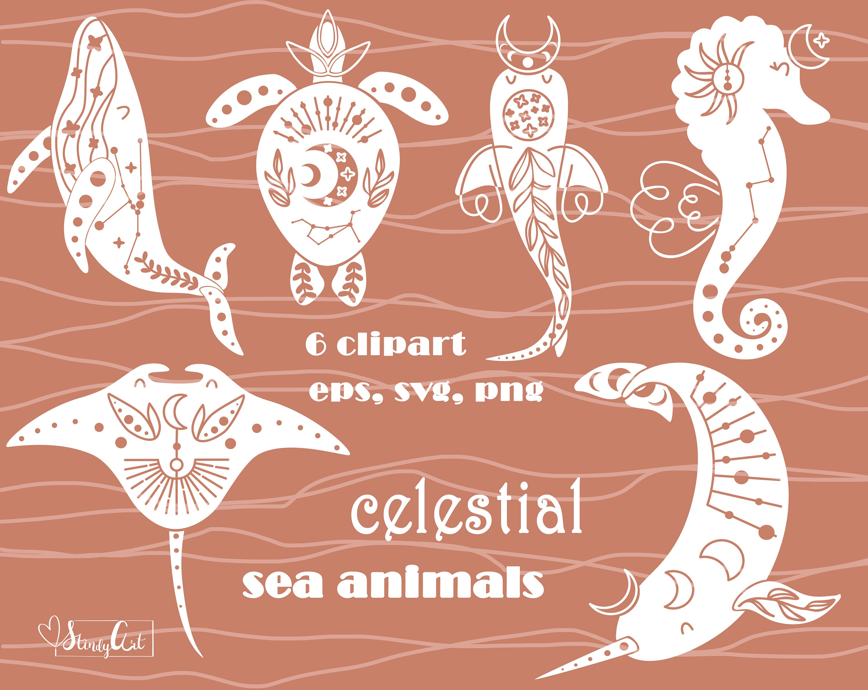 Boho Svg, Celestial Svg and Ocean Svg - Sea Turtle Svg, Narwhal Clipart ...