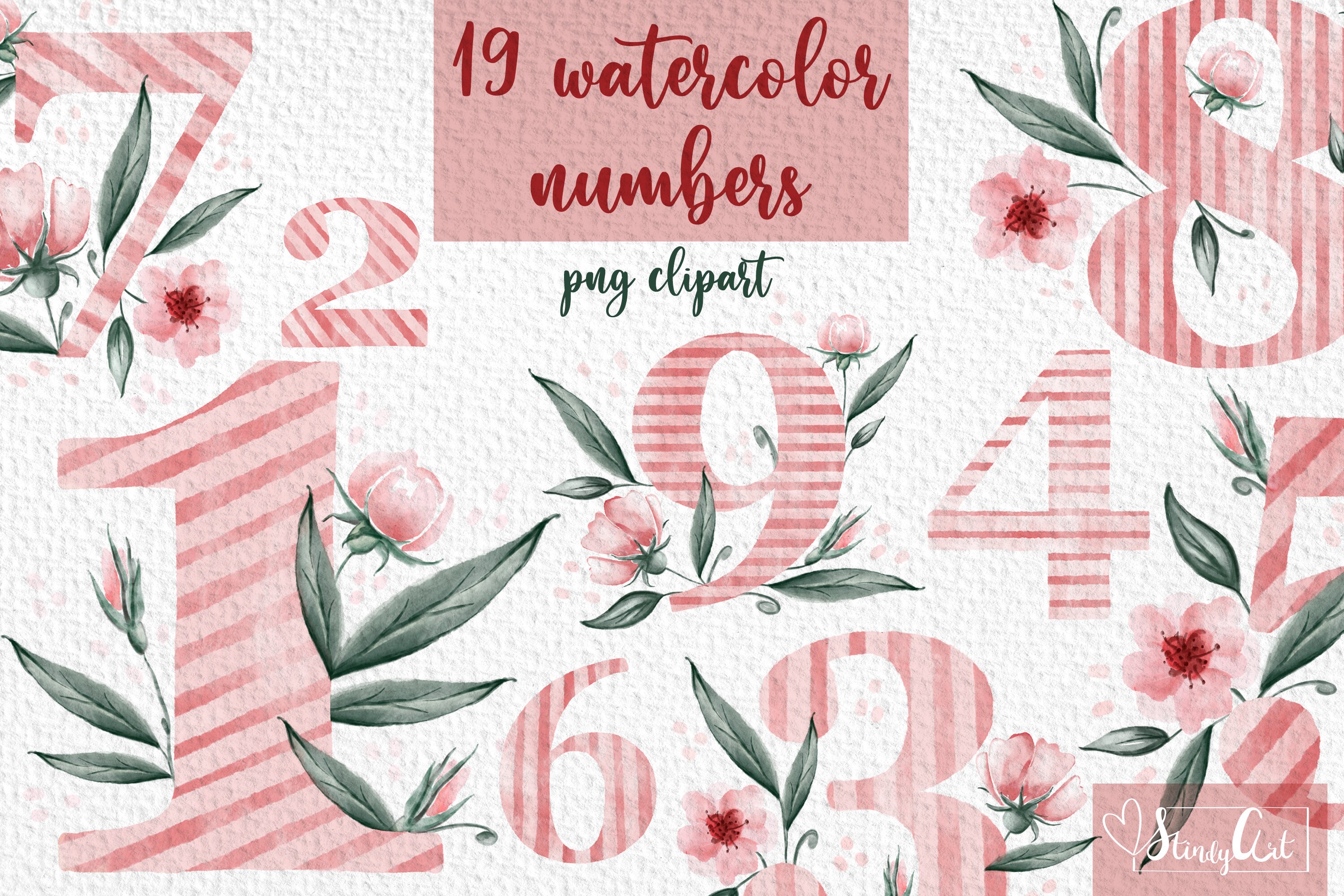 Watercolor Numbers Clipart With Flowers and Leaves, Floral Number Png ...