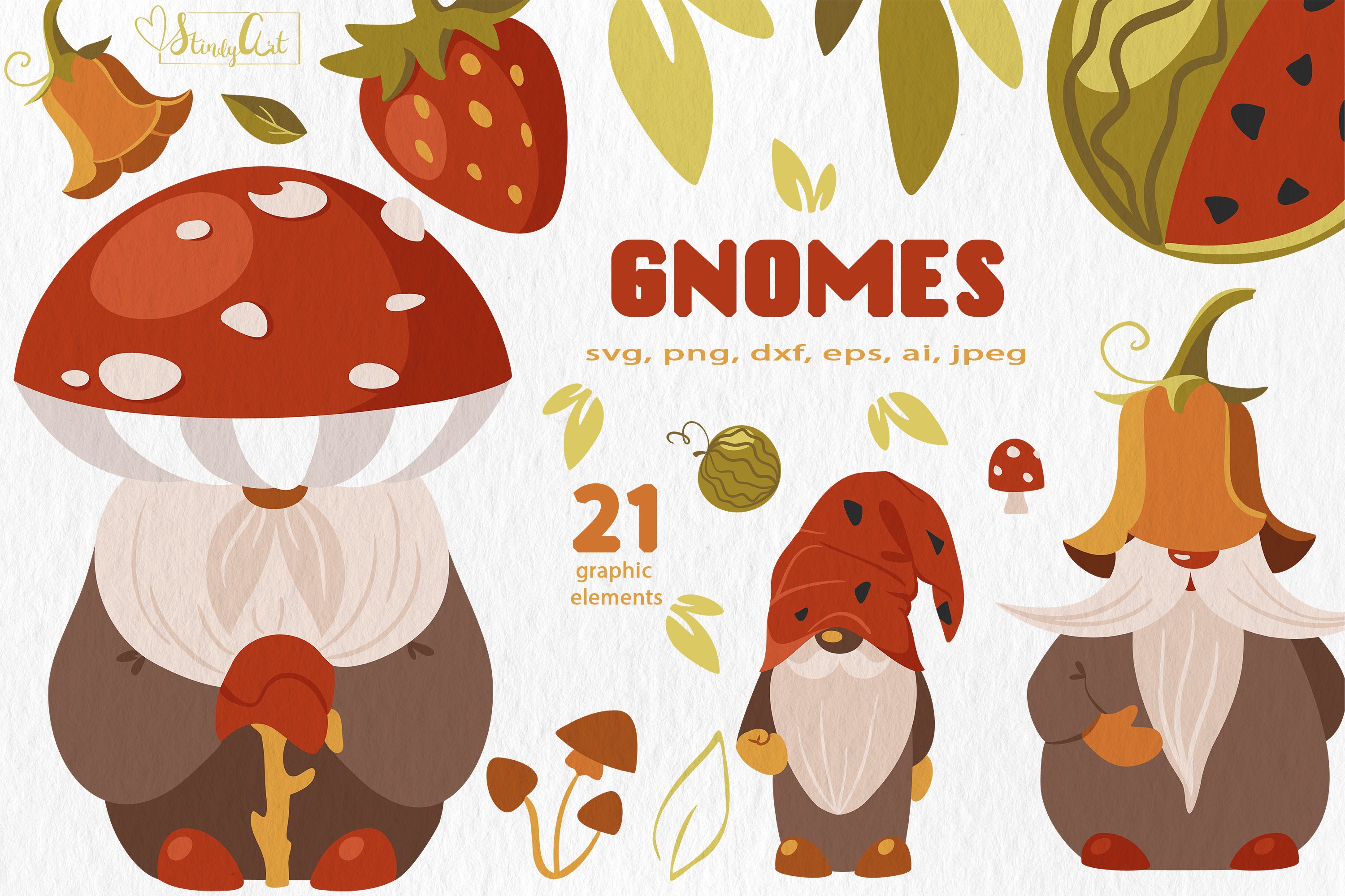 Garden Gnome Clipart With Mushrooms Svg Kids Clipart and - Etsy