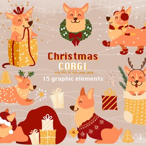 Christmas Corgi Svg for Cricut With Stocking and Gifts, Puppy Clipart ...