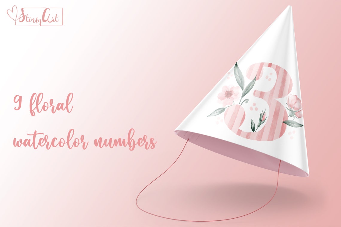Watercolor Numbers Clipart With Flowers and Leaves Floral - Etsy