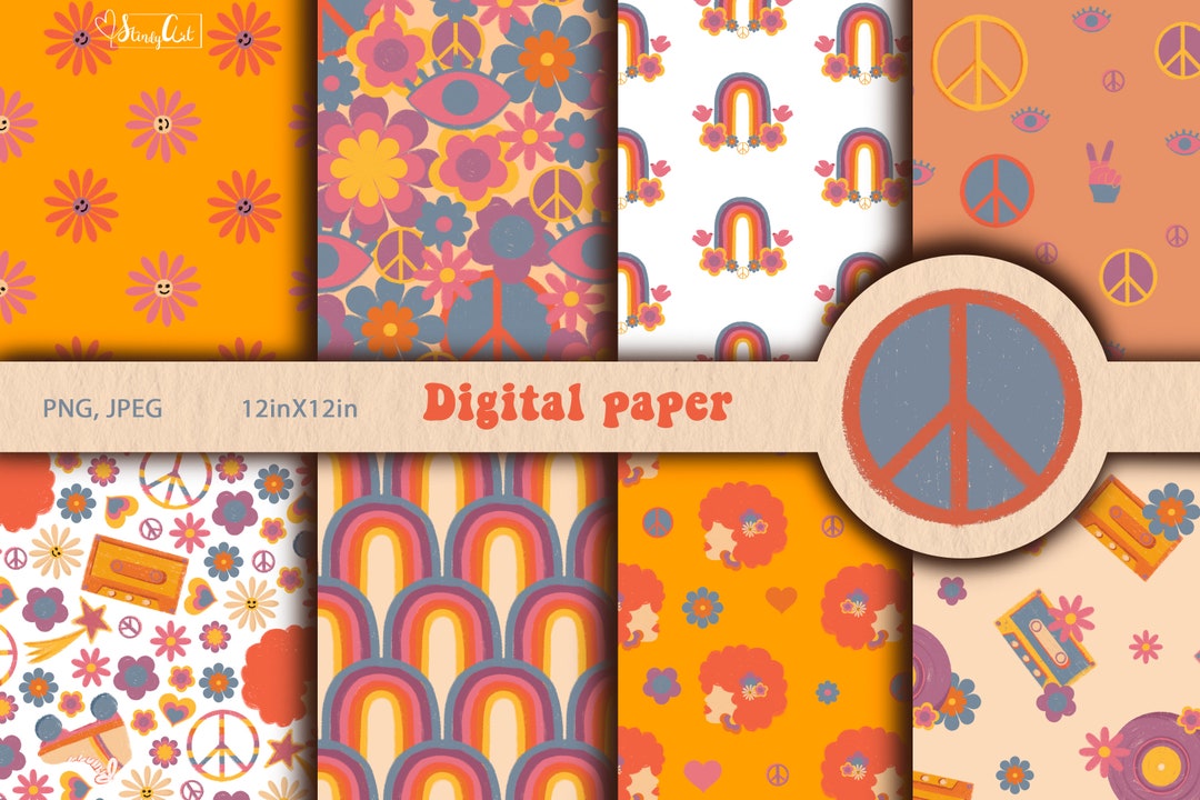 70s Retro Floral Digital Paper, Groovy Digital Paper, Retro Background ...
