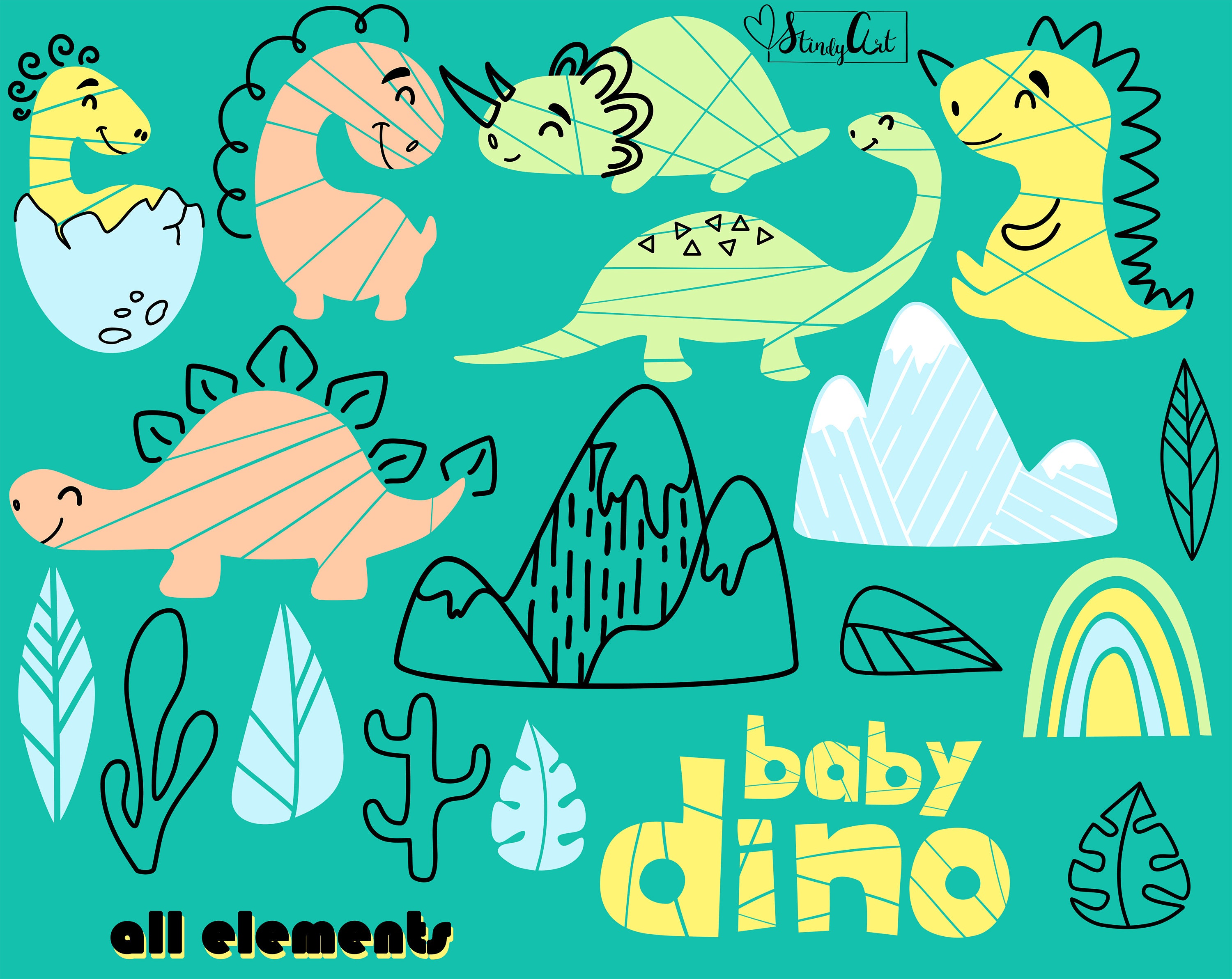 Cute Dinosaur Clipart, Dino Nursery Posters, Shirt SVG (digital ...