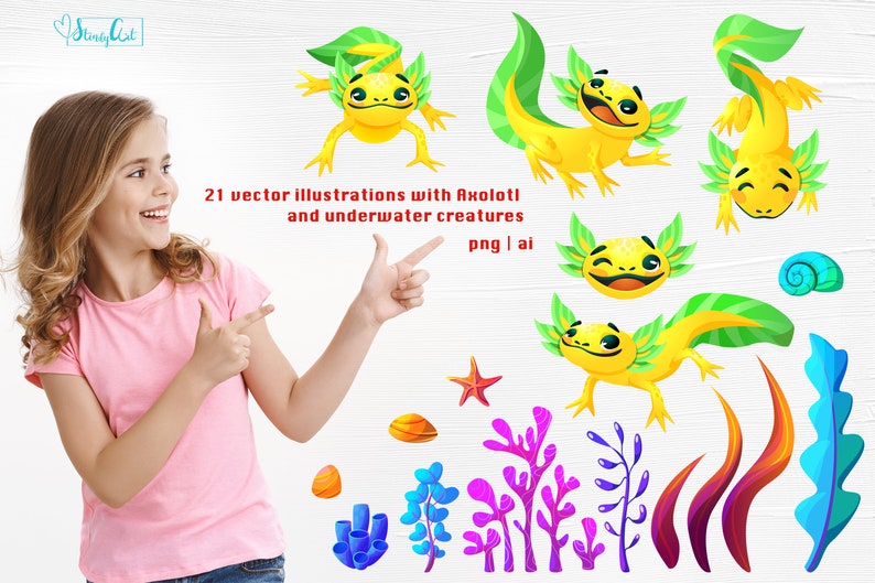 Axolotl Vector Files With Yellow Axolotl Clipart and Salamander Png ...