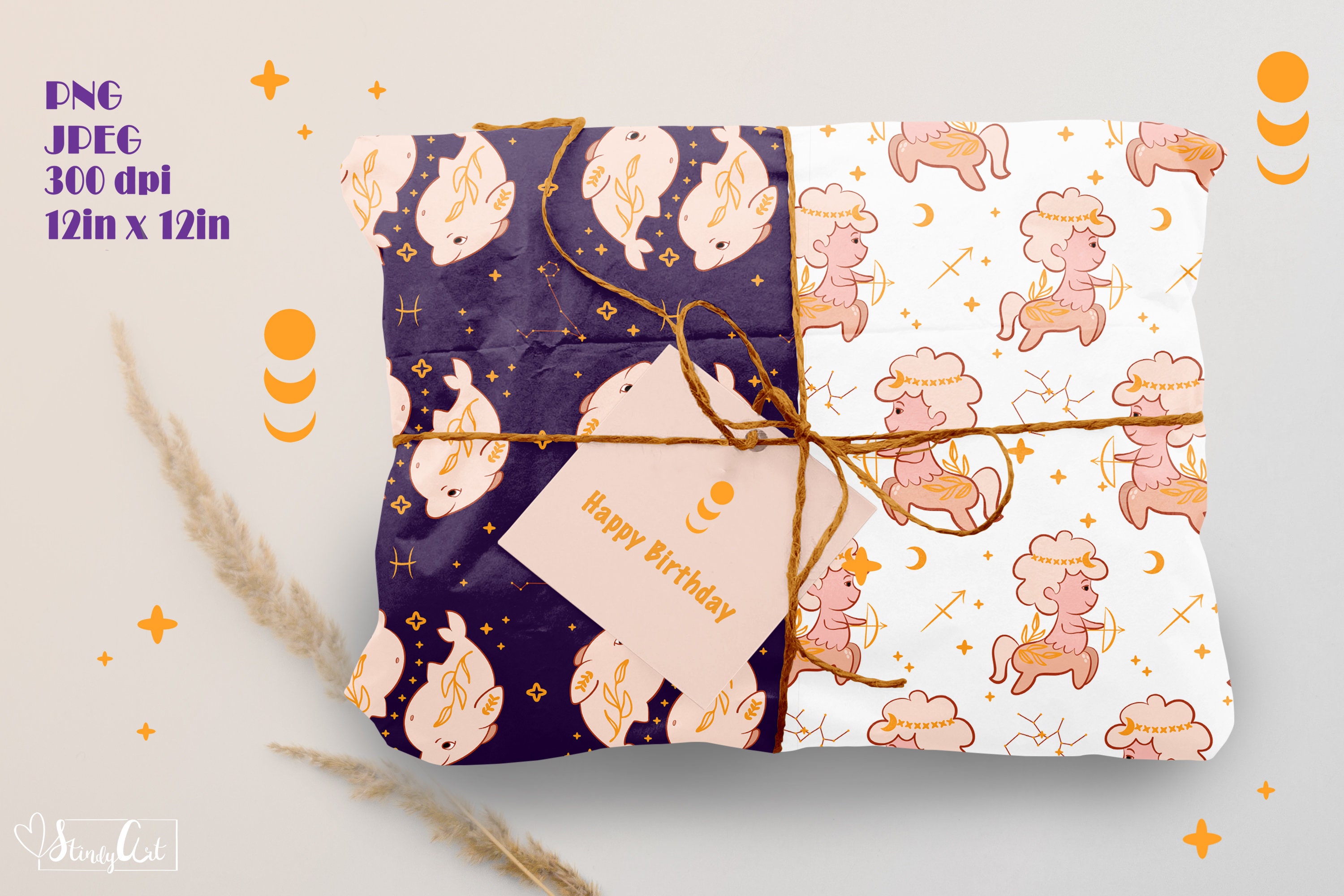 Zodiac Sign Digital Paper, Astrology Printables for Boho Baby With ...