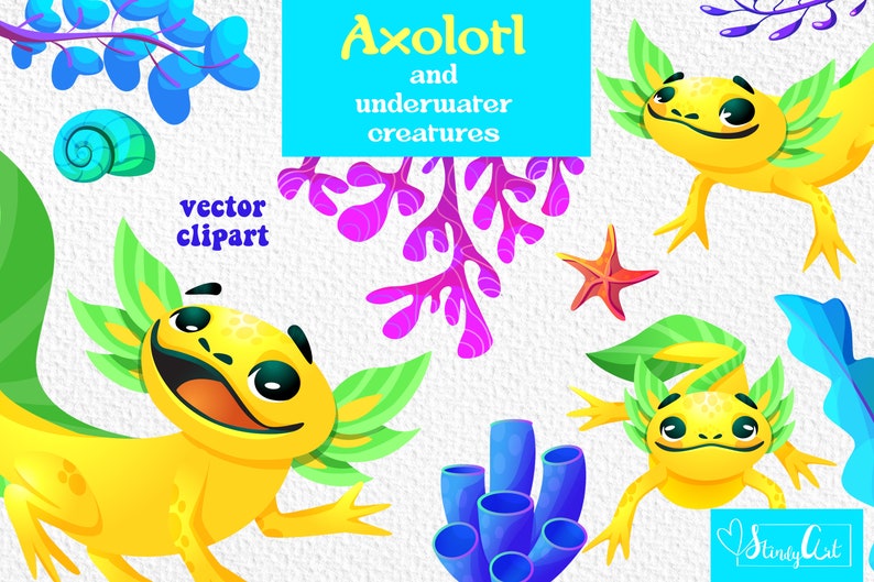 Axolotl Vector Files With Yellow Axolotl Clipart and Salamander Png ...