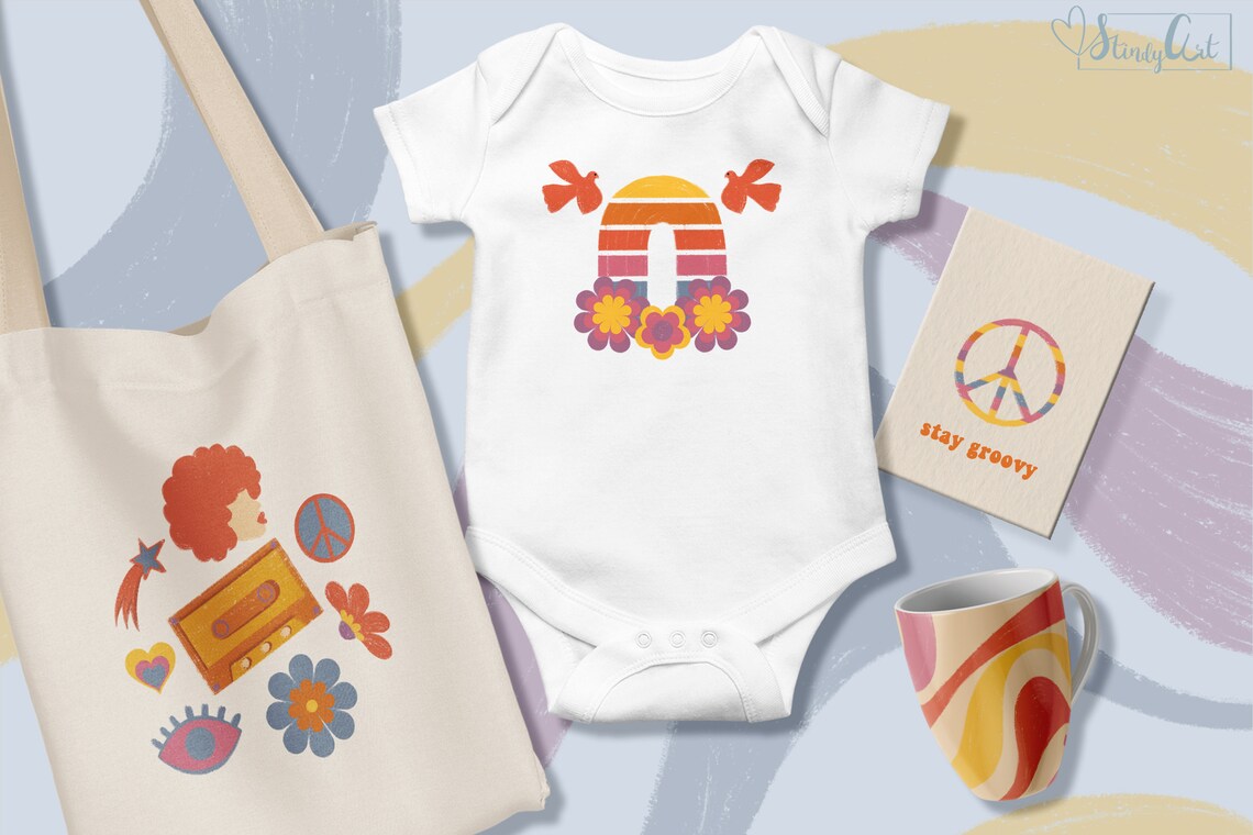 Groovy Clipart 70's Clipart Retro Flowers Hippie Art - Etsy