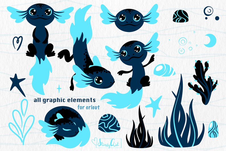 Watercolor Axolotl Clipart, Axolotl Svg Files for Cricut and Blue ...
