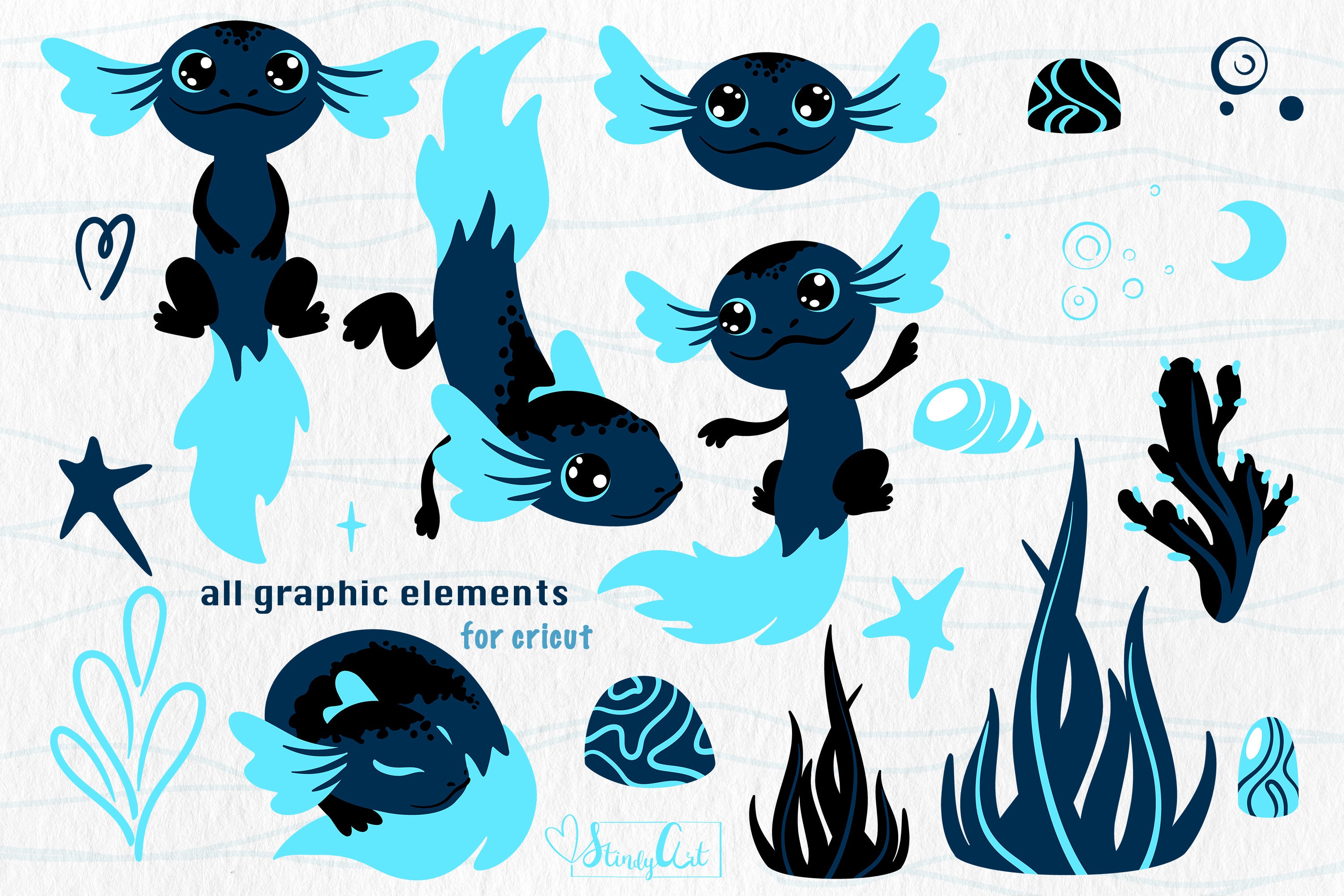 Watercolor Axolotl Clipart: Black Axolotls SVG Bundle (digital Paper ...