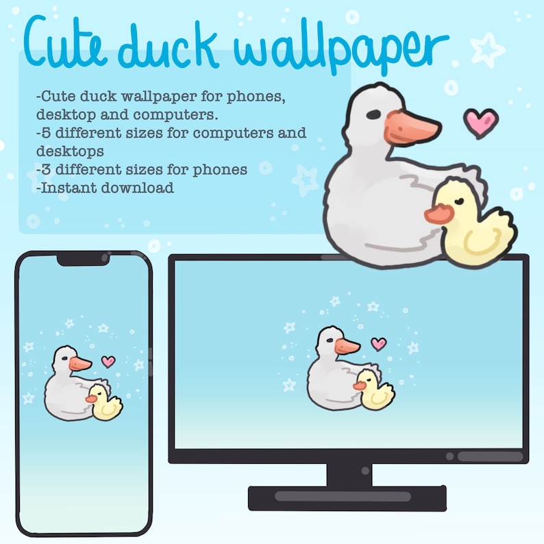 Cute Duck | Phone and Desktop Computer Wallpaper - Etsy