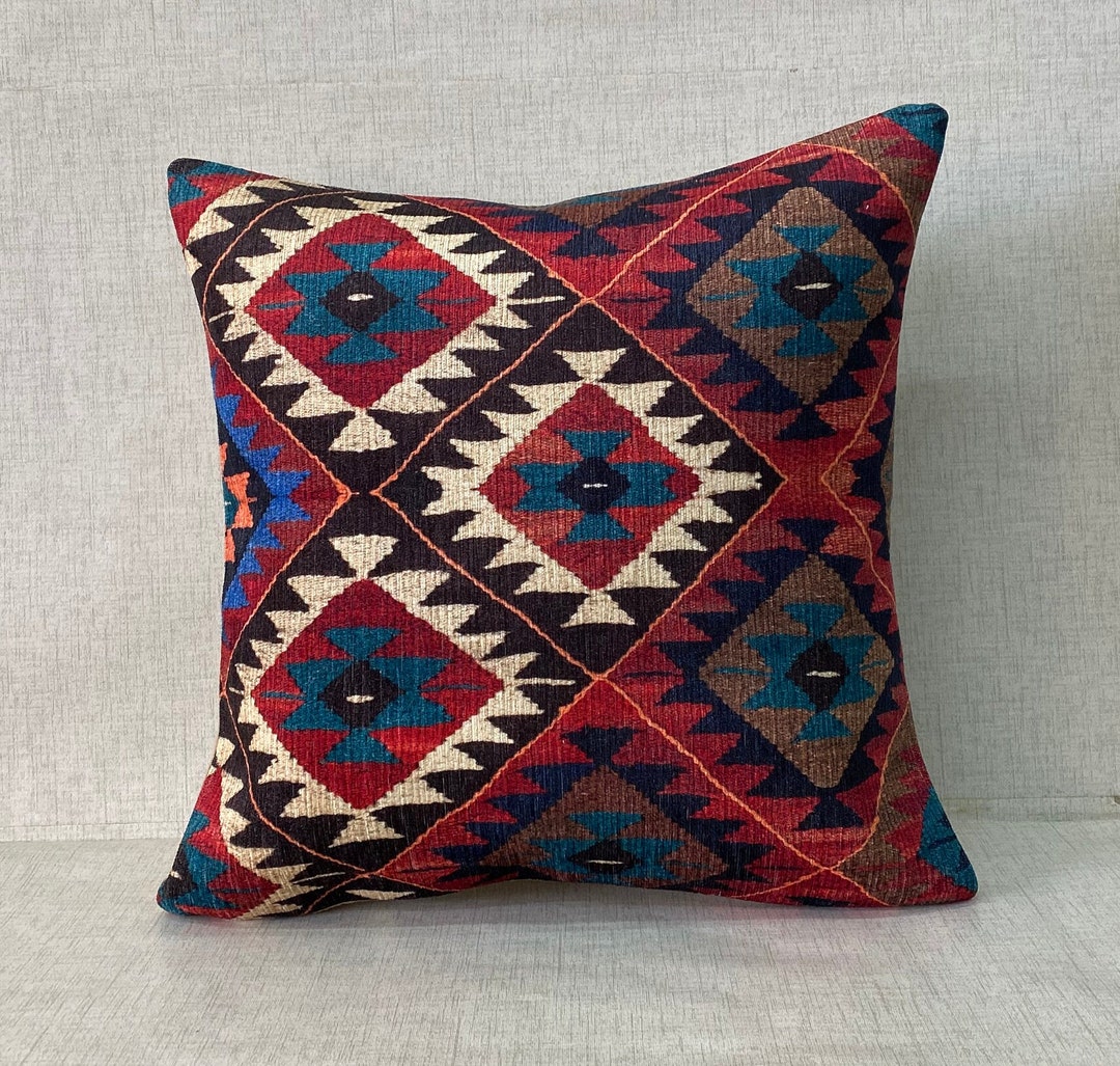 Digital Print Vintage Kilim Pillow, 20x20 Pillow Cover, Handwoven ...