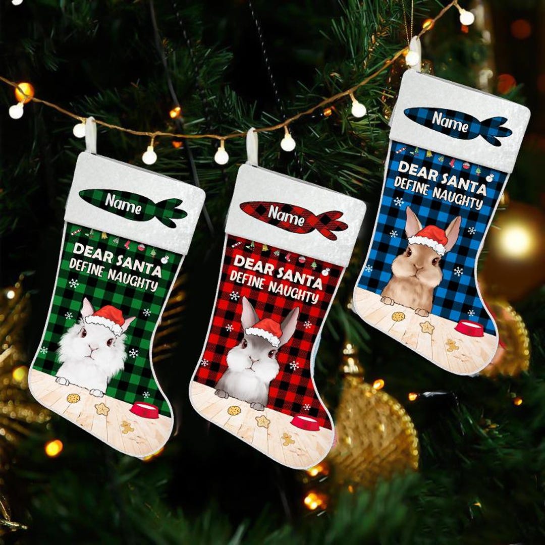 Personalized Rabbit Christmas Stockings, Bunny Christmas Stocking ...