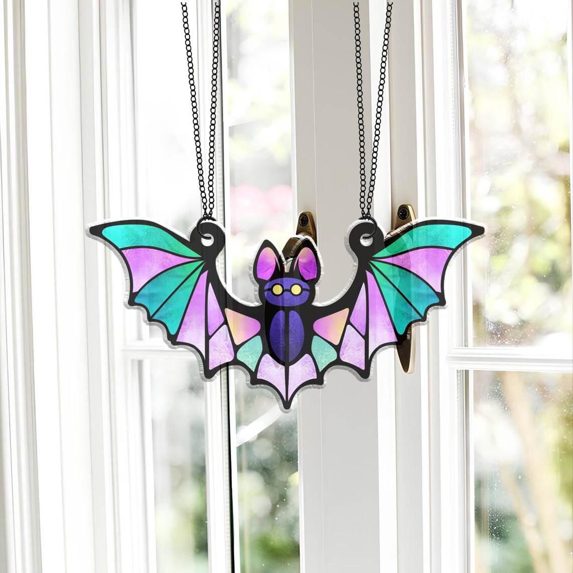Gothic Bat Suncatcher, Stained Glass Bat Acrylic Suncatcher, Spooky Bat ...