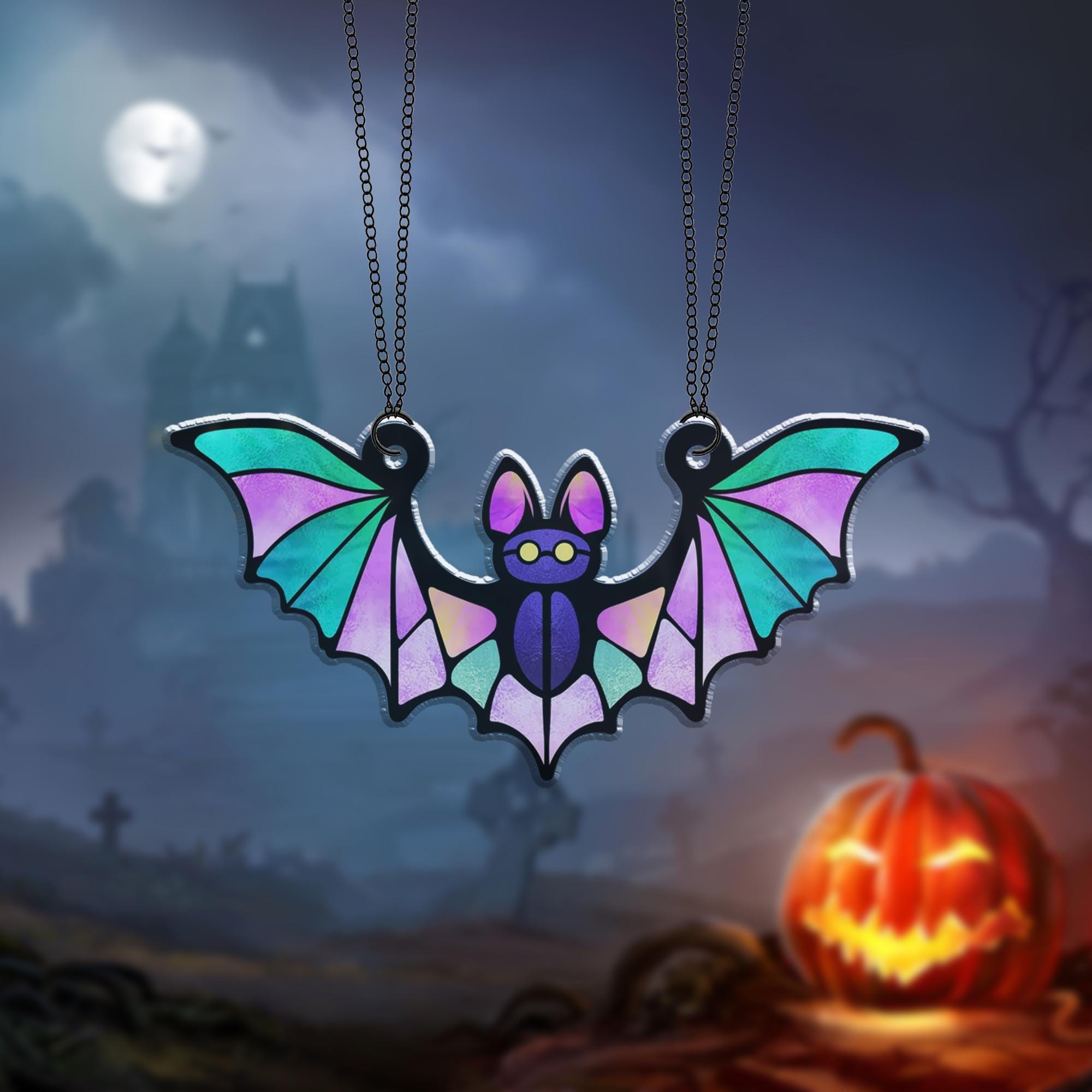 Gothic Bat Suncatcher, Stained Glass Bat Acrylic Suncatcher, Spooky Bat ...