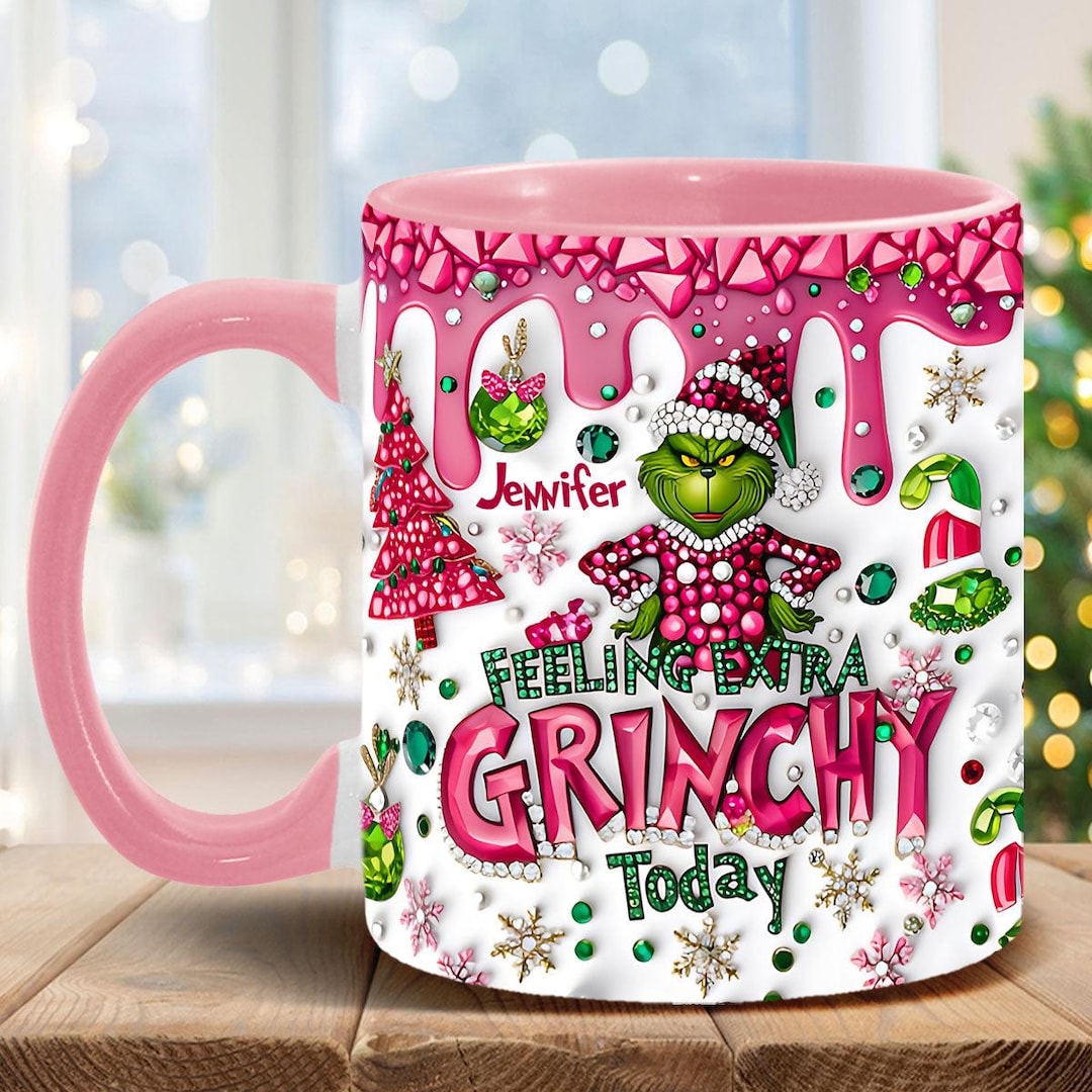 Personalized Grinch 3D Effect Accent Mug, Inflated Whoville Mug, Funny ...