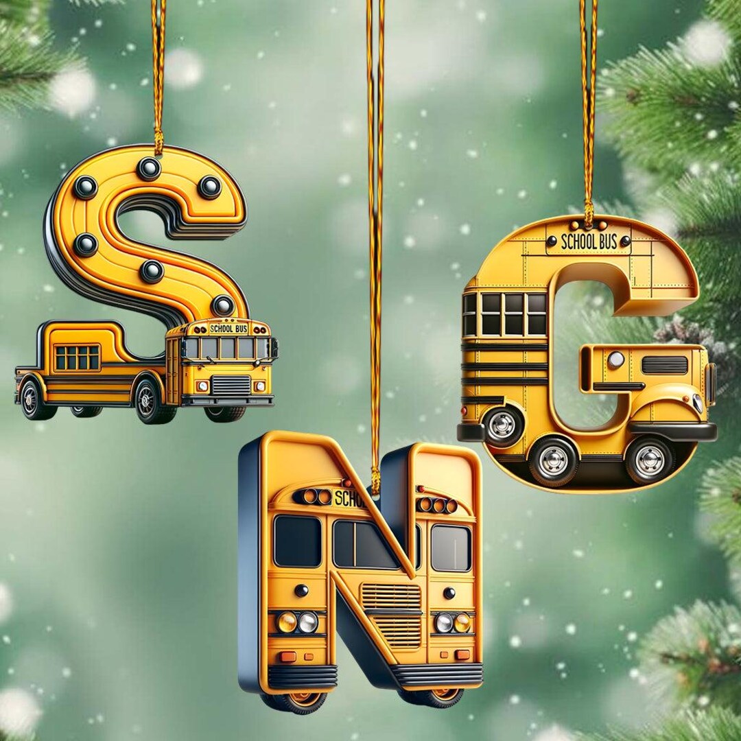 School Bus Letter Ornament, Initial Letter School Bus Kid Ornament ...