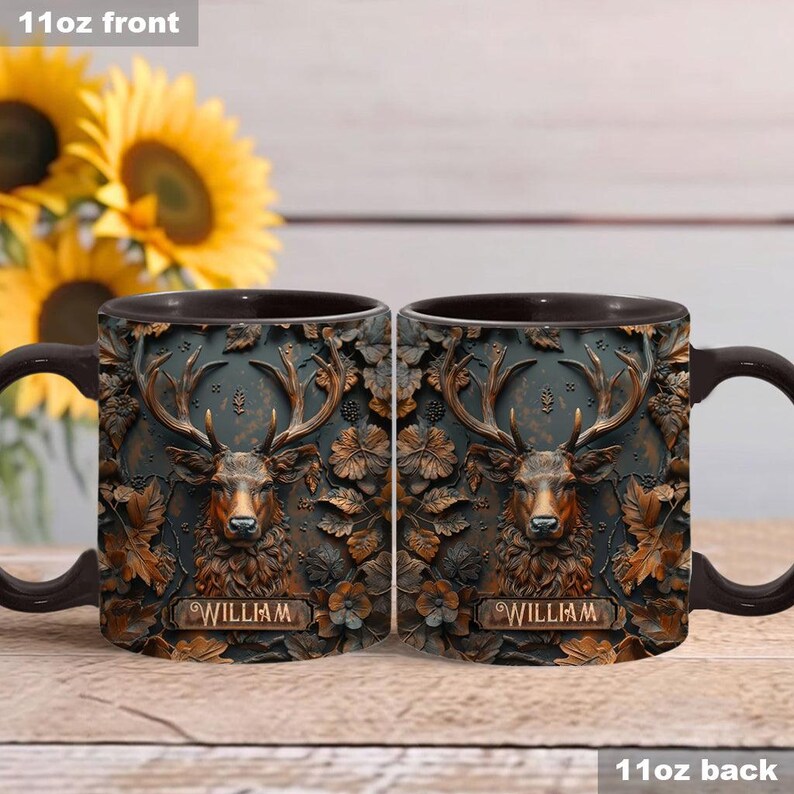 Personalized Stunning Deer Mug, 3D Embossed Effect Deer Hunting Mug for ...