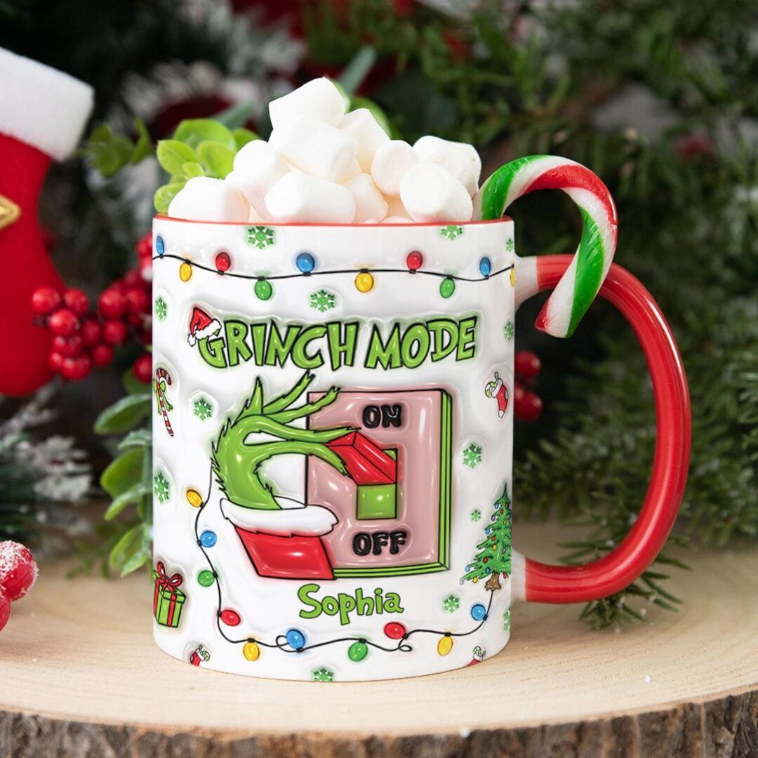 Personalized Grinch Mode on 3D Effect Accent Mug, Inflated Whoville Mug ...