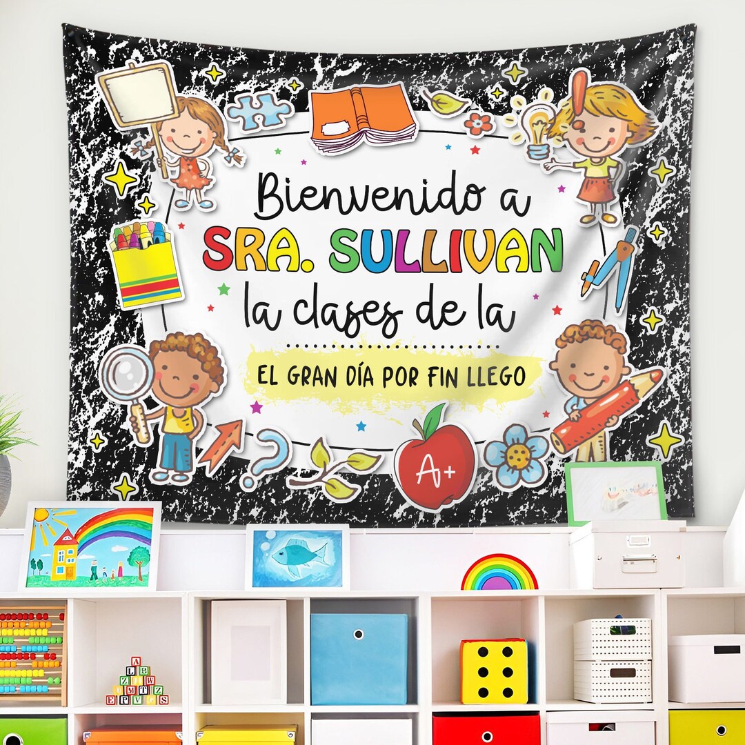 Welcome Classroom Wall Tapestry, Classroom Decor, Spanish Teacher Name ...