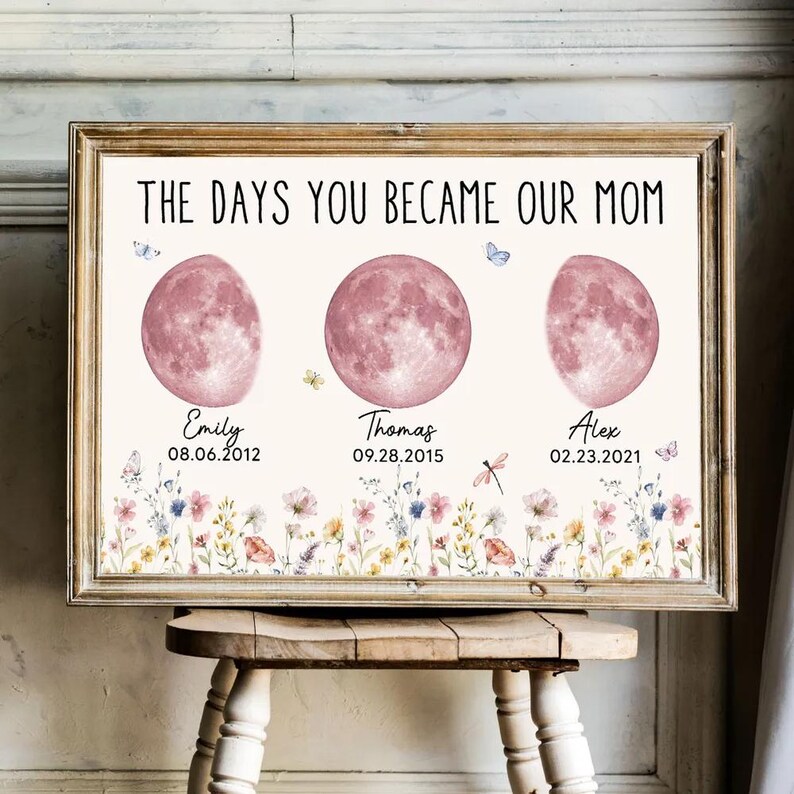 Personalized Moon Phase by Date Frame Canvas, Custom Mom and Kids Moon ...
