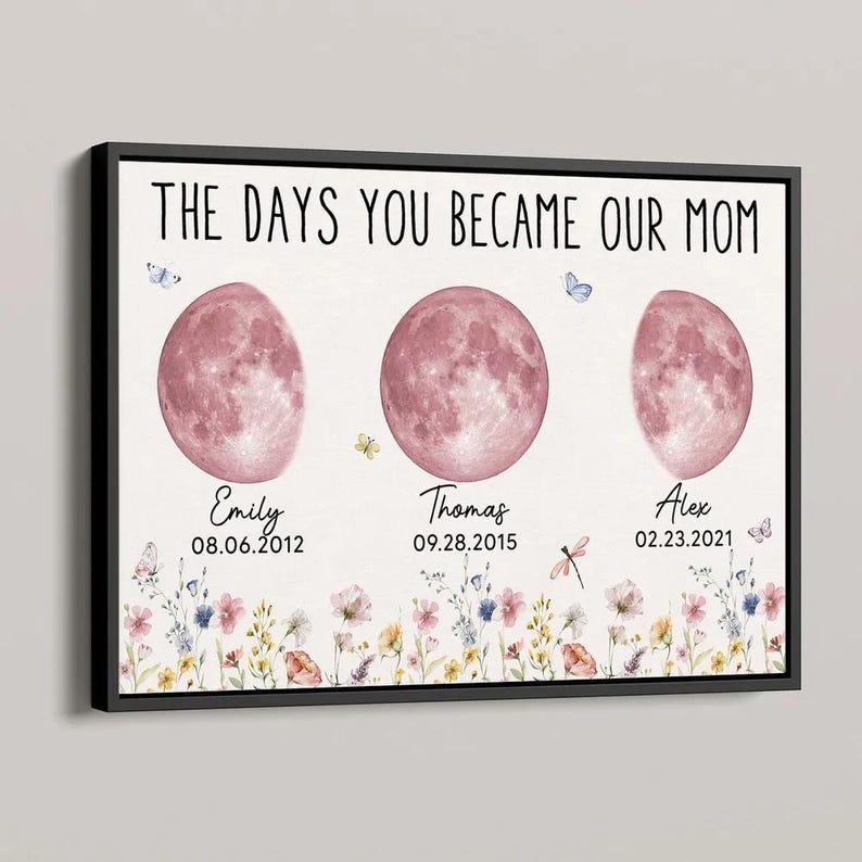 Personalized Moon Phase by Date Frame Canvas, Custom Mom and Kids Moon ...