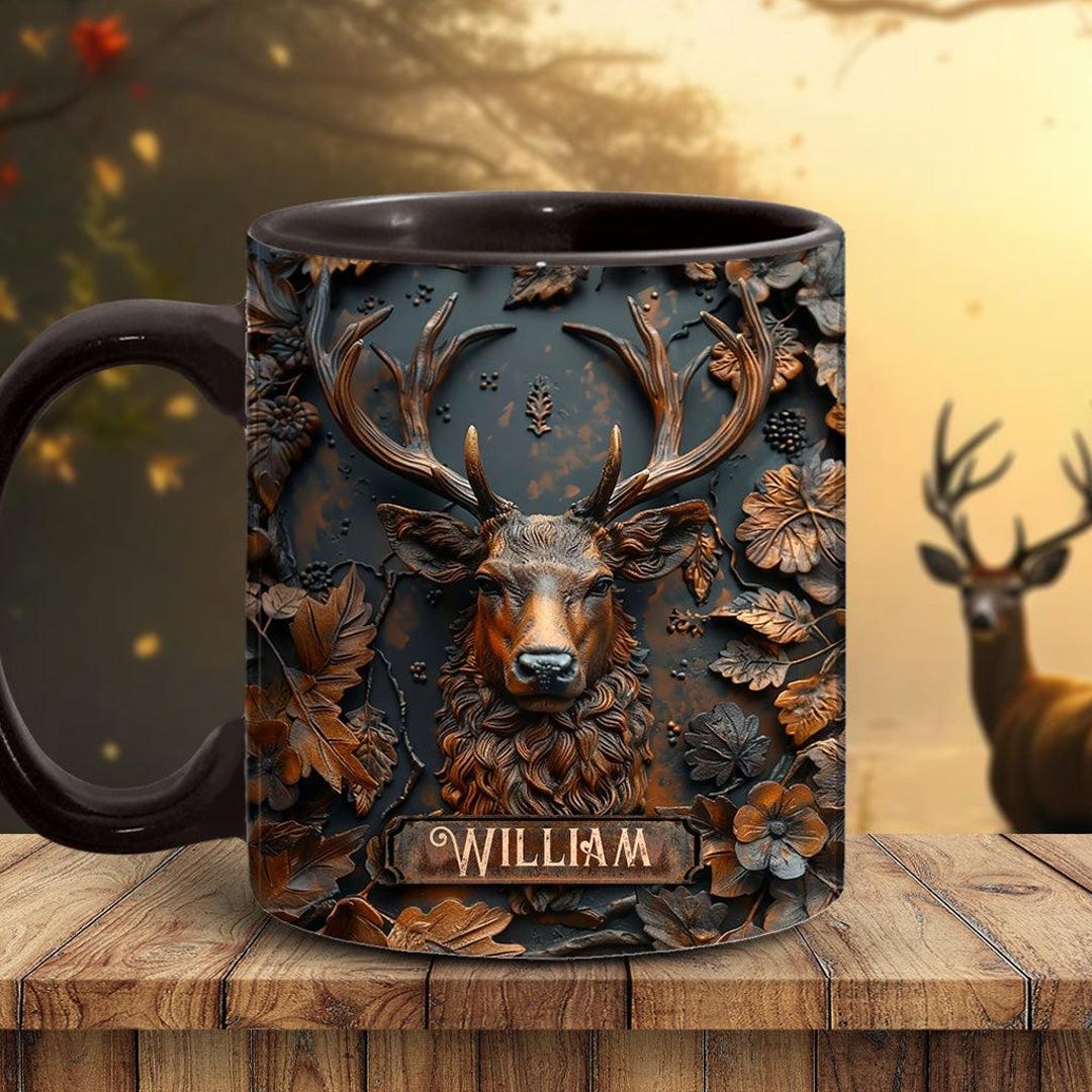 Personalized Stunning Deer Mug, 3D Embossed Effect Deer Hunting Mug for ...