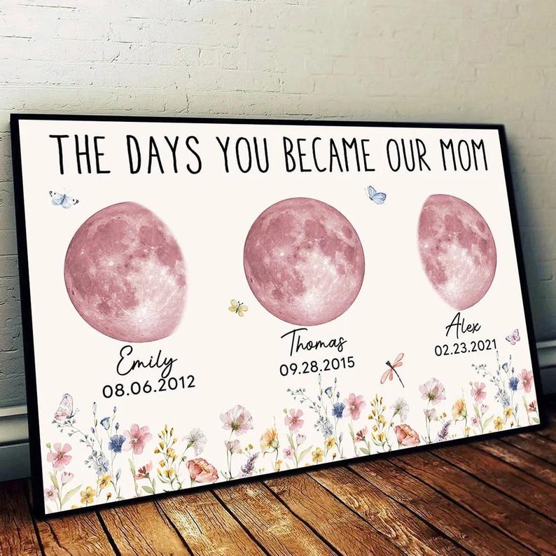 Personalized Moon Phase by Date Frame Canvas, Custom Mom and Kids Moon ...
