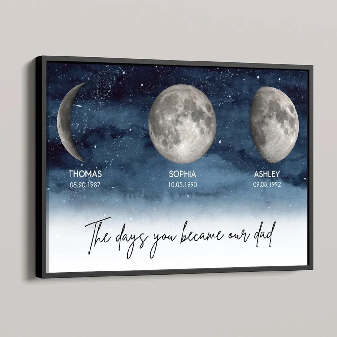 Personalized Moon Phase by Date Frame Canvas, Custom Dad and Kids Moon ...
