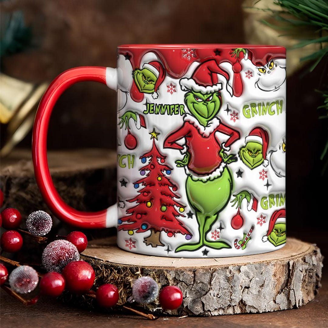 Personalized Grinch 3D Effect Accent Mug, Inflated Whoville Mug, Funny ...