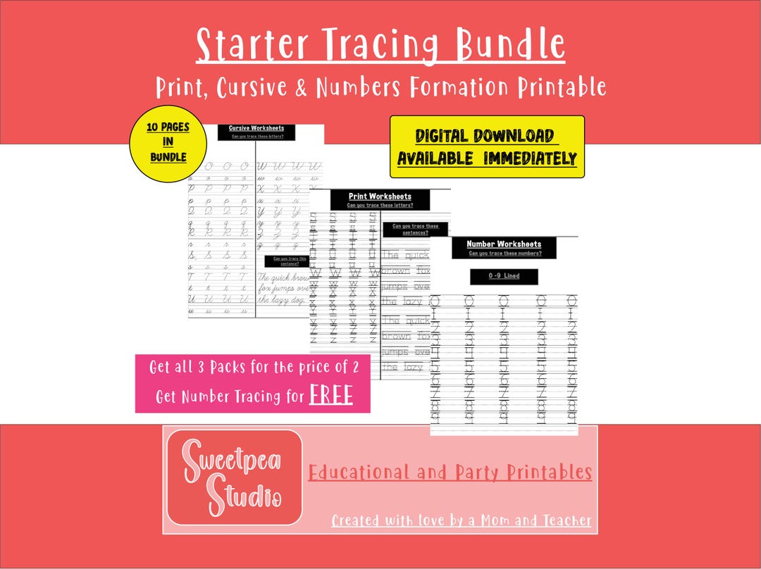 Print & Cursive Tracing Bundle: Handwriting Practice Worksheets (PDF ...