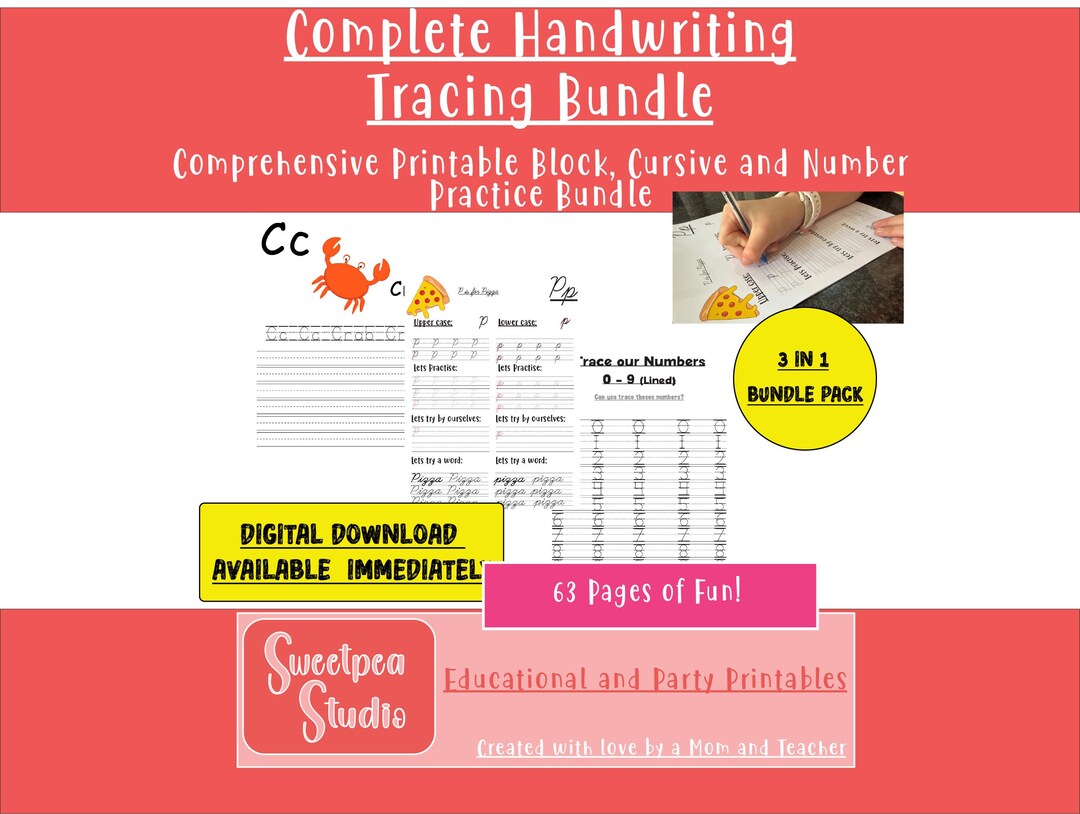 Alphabet, Numbers + Cursive Handwriting Worksheet Bundle Pack. Complete ...
