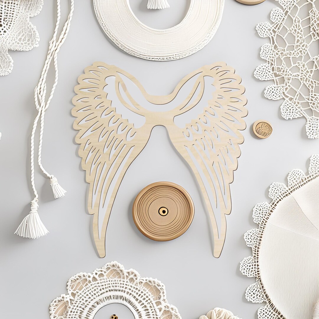 Wooden Macrame Angel Wings Cutout 10x9cm – DIY Plywood Angel Wing ...