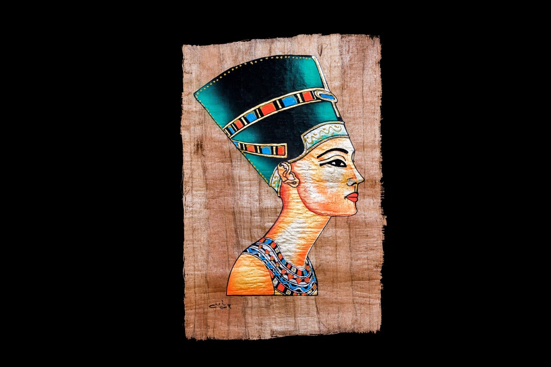 Queen Nefertiti & King Tut Hand-painted Image on Natural Papyrus ...