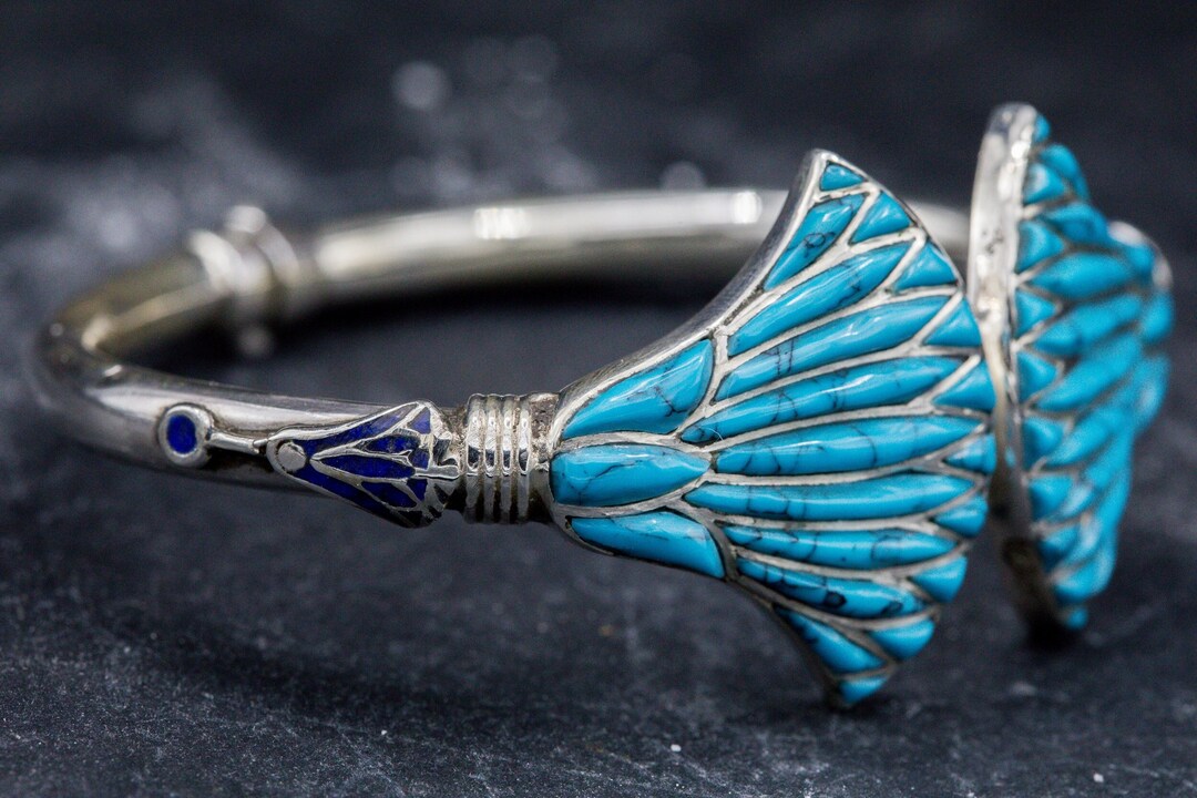 Last Piece, Egyptian Pharaonic Lotus Silver Bracelet With Turquoise and ...