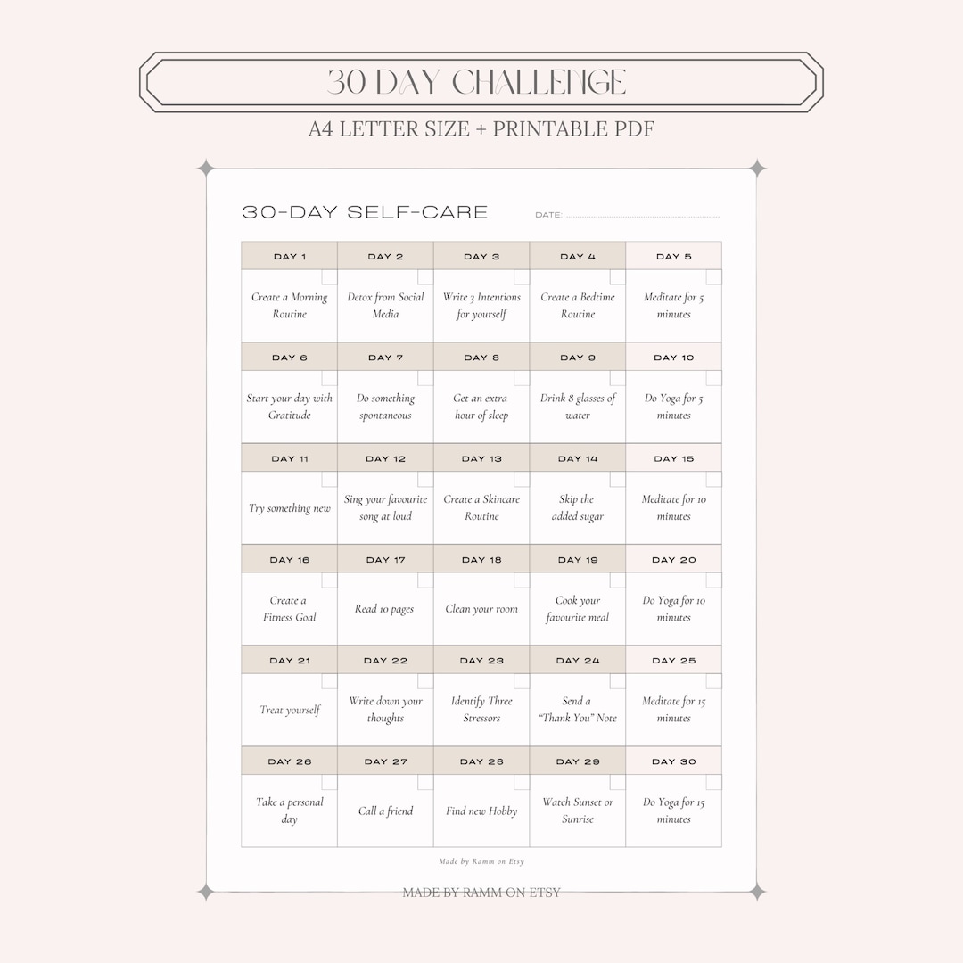 30 Day Challenge Journal Challenge Self-love Self-healing Self-care ...