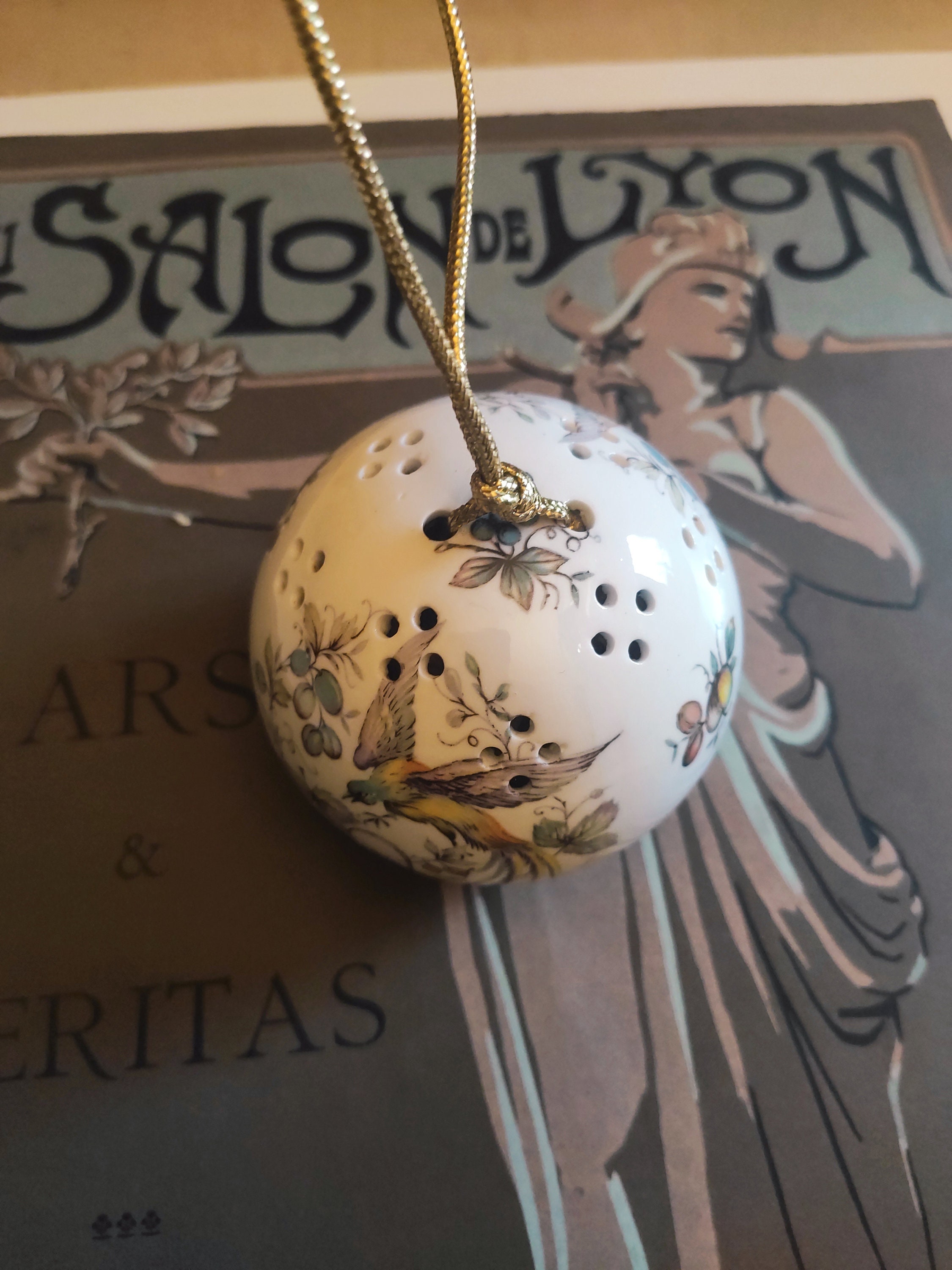 Porcelain Vintage Pomander With Birds and Fruit Still-life - Etsy