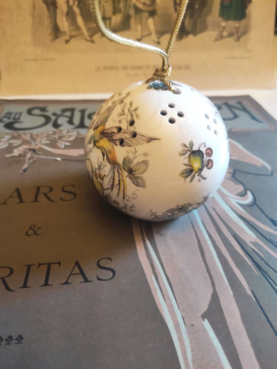 Porcelain Vintage Pomander With Birds and Fruit Still-life - Etsy