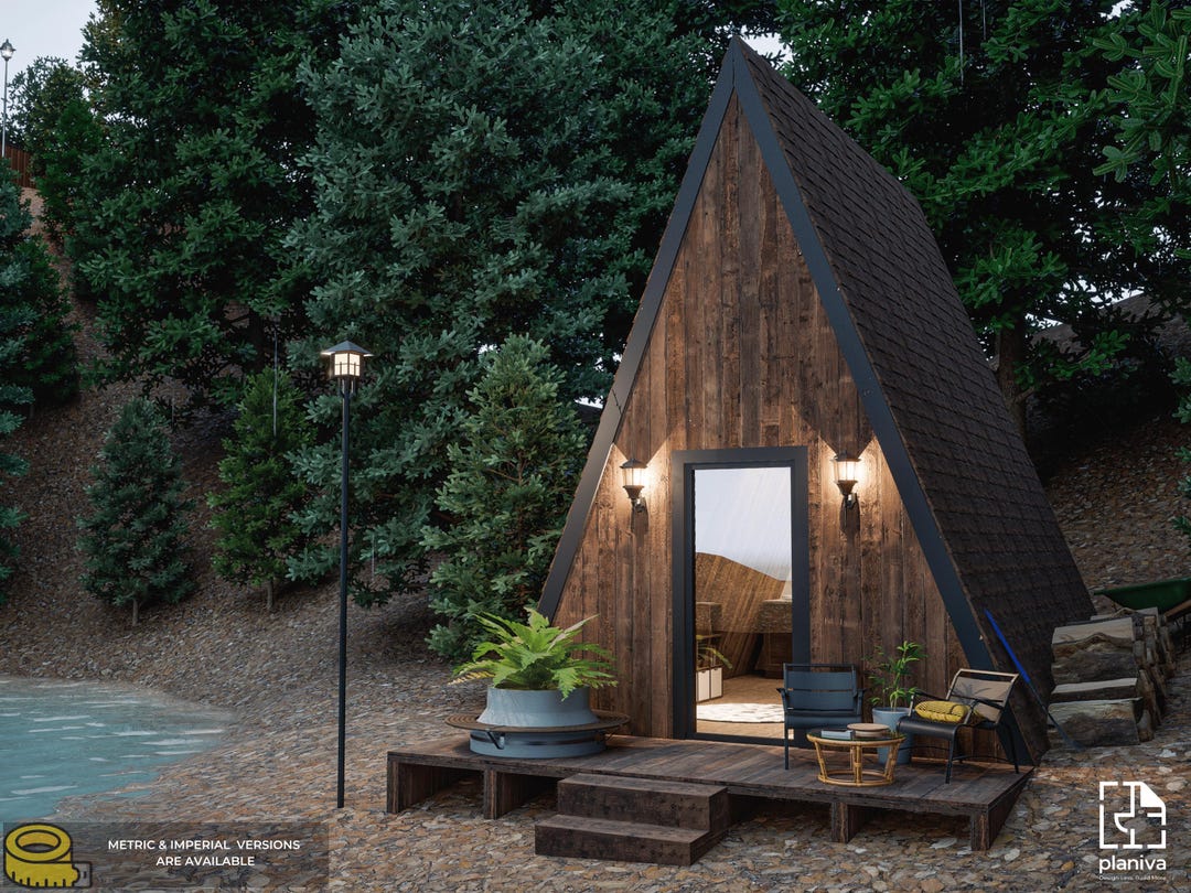 Modern A-frame Cabin Plans, 250 Sqft Tiny House Blueprints (PDF ...
