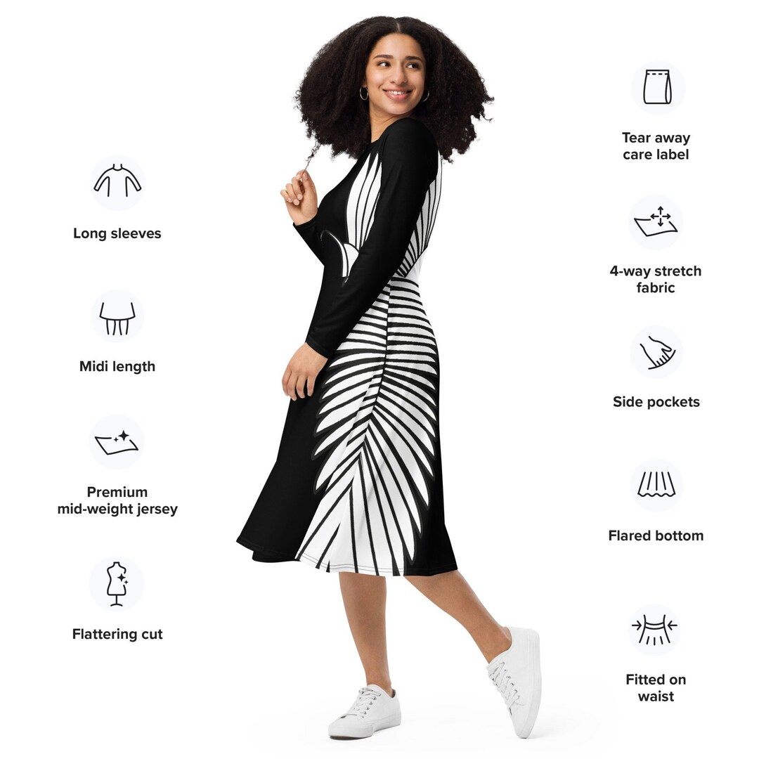 Sun-disc Graphic Long Sleeve Midi Dress - Etsy