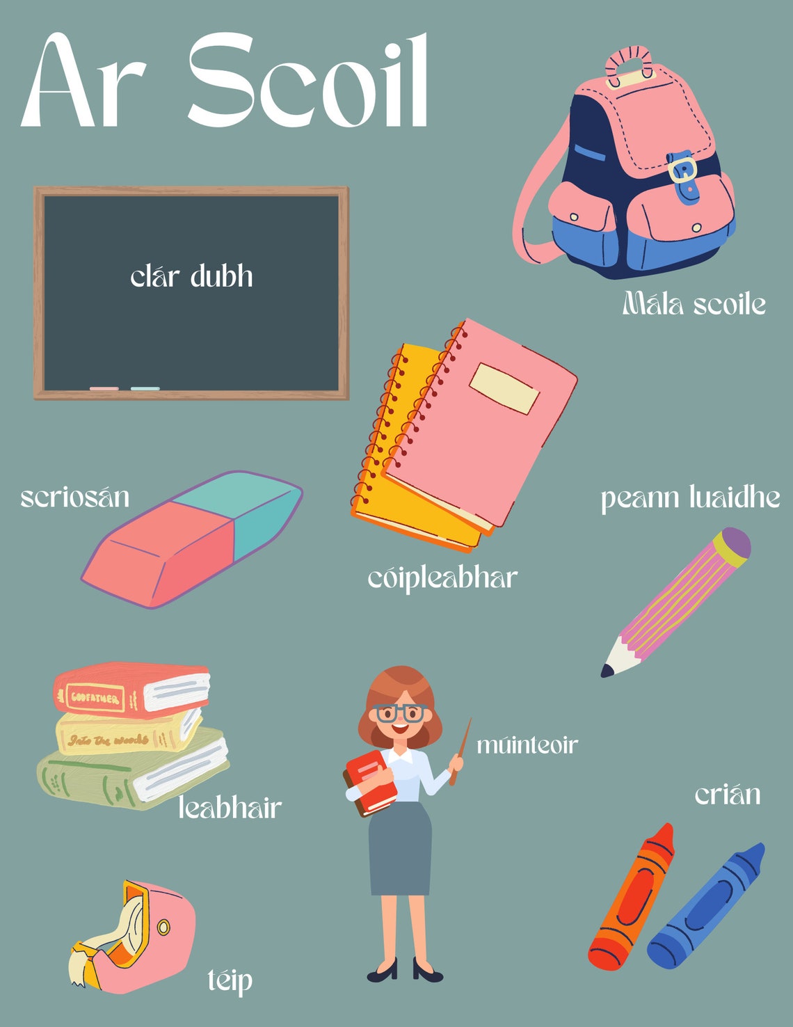 Ar Scoil at School: Educational Poster as Gaeilge/ Irish Language ...