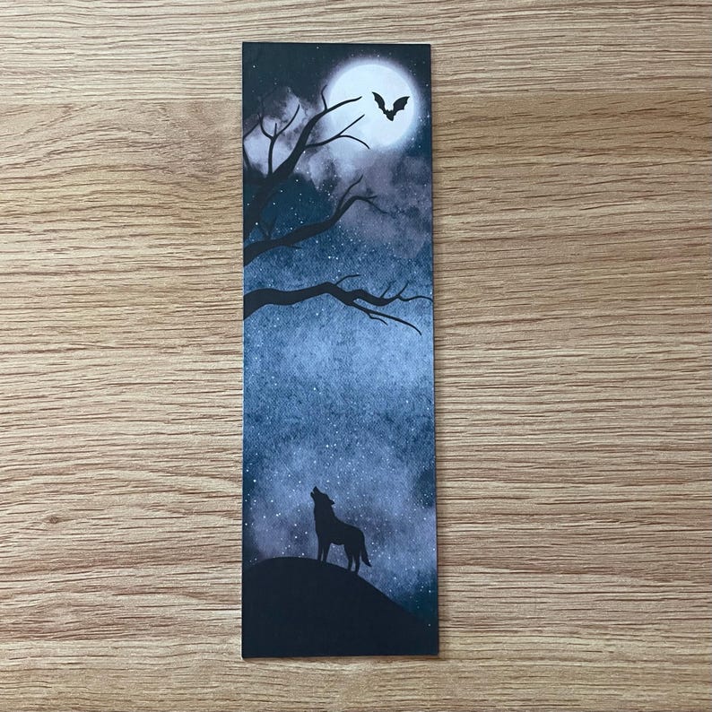 Wolf, Starry Night Laminated Bookmark - Etsy
