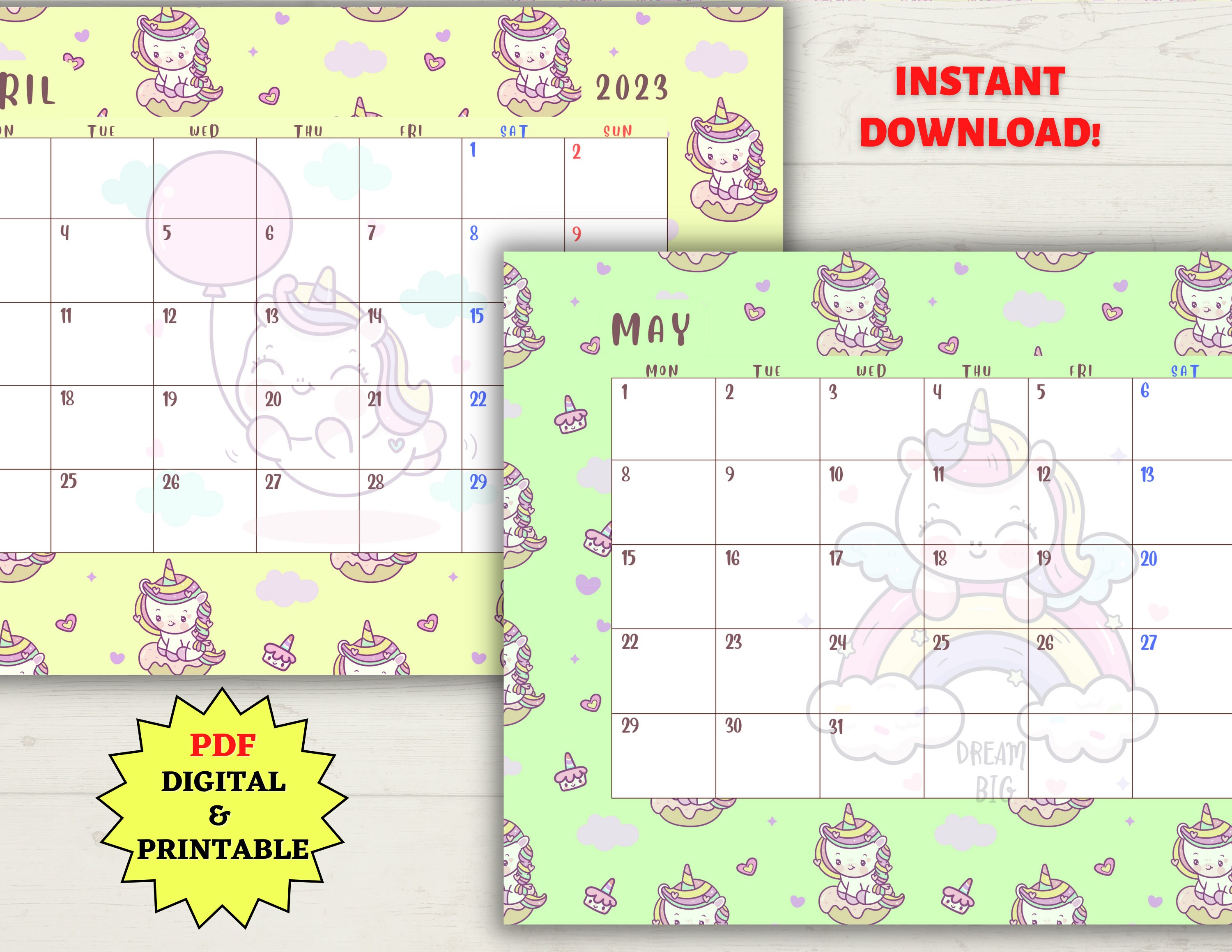Digital Printable 2023 Unicorn Monthly Calendar Planner for - Etsy