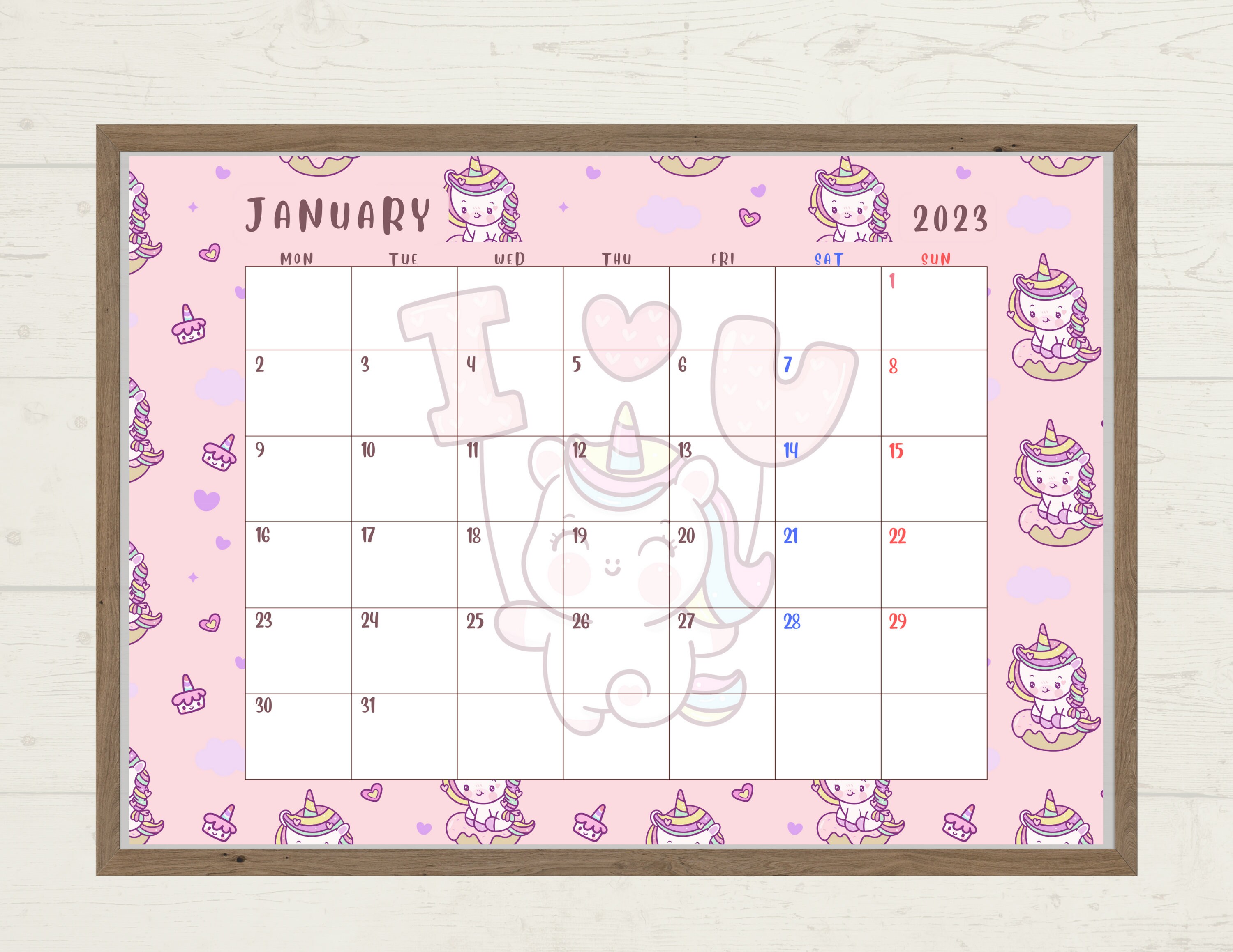 Digital Printable 2023 Unicorn Monthly Calendar Planner for - Etsy